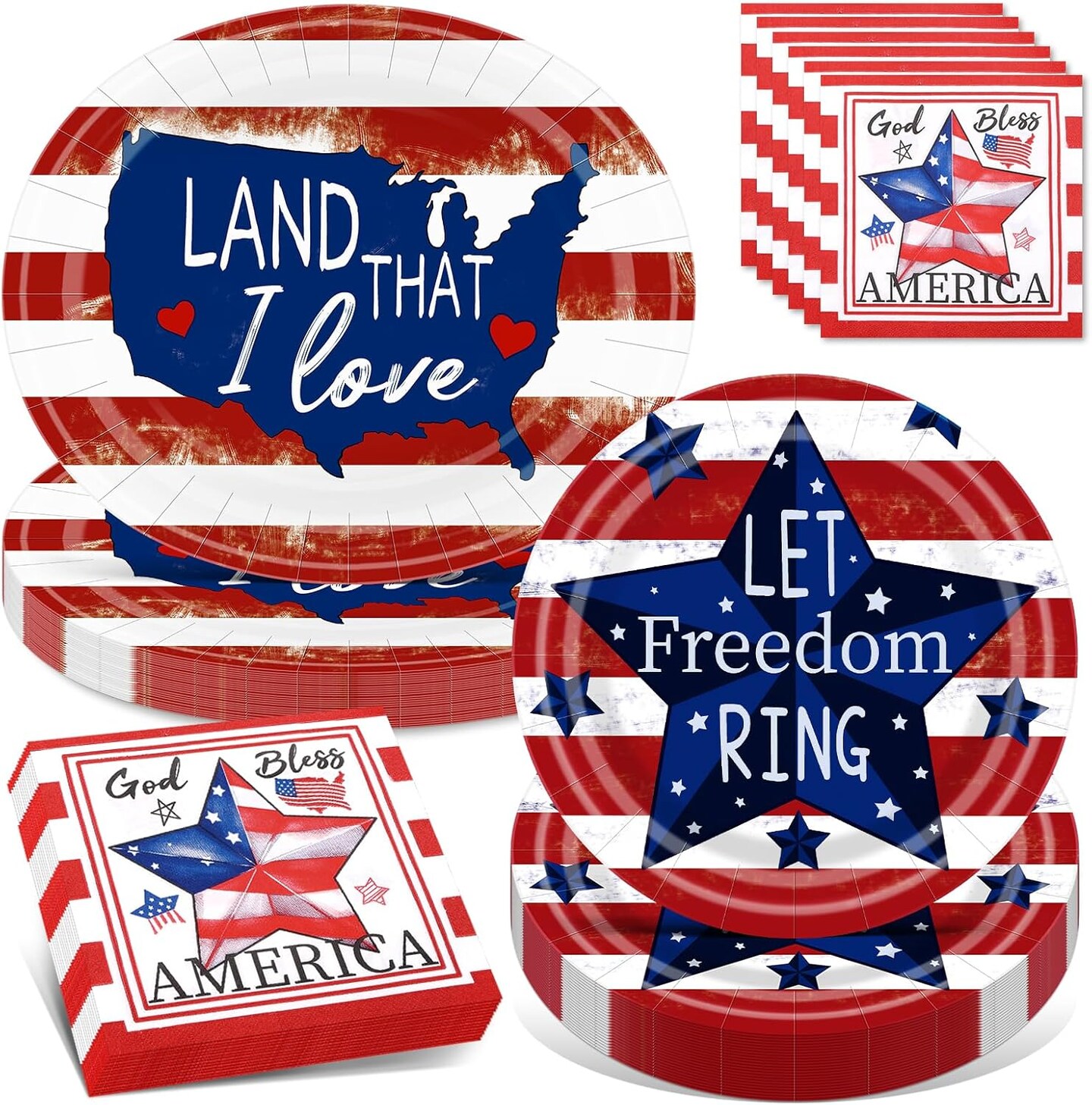 100Pcs Patriotic Paper Plates and Napkins Set - Includes 10 * 12inch ...