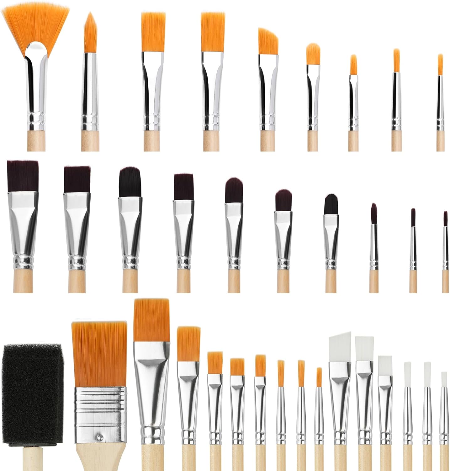 Paint Brush Set,35Pcs Paint Brushes Value Pack, Includes 33 Different ...