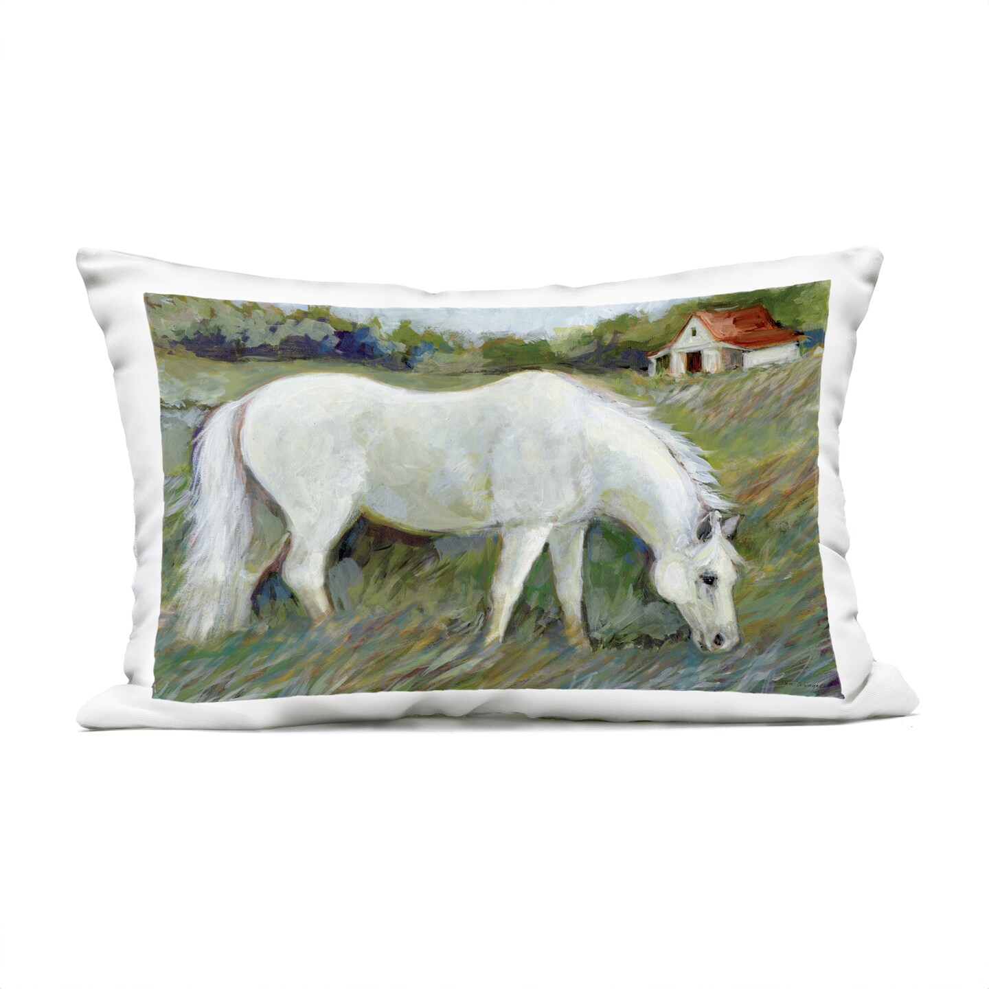 Stupell Industries White Horse In Field Outdoor Printed Pillow, design ...