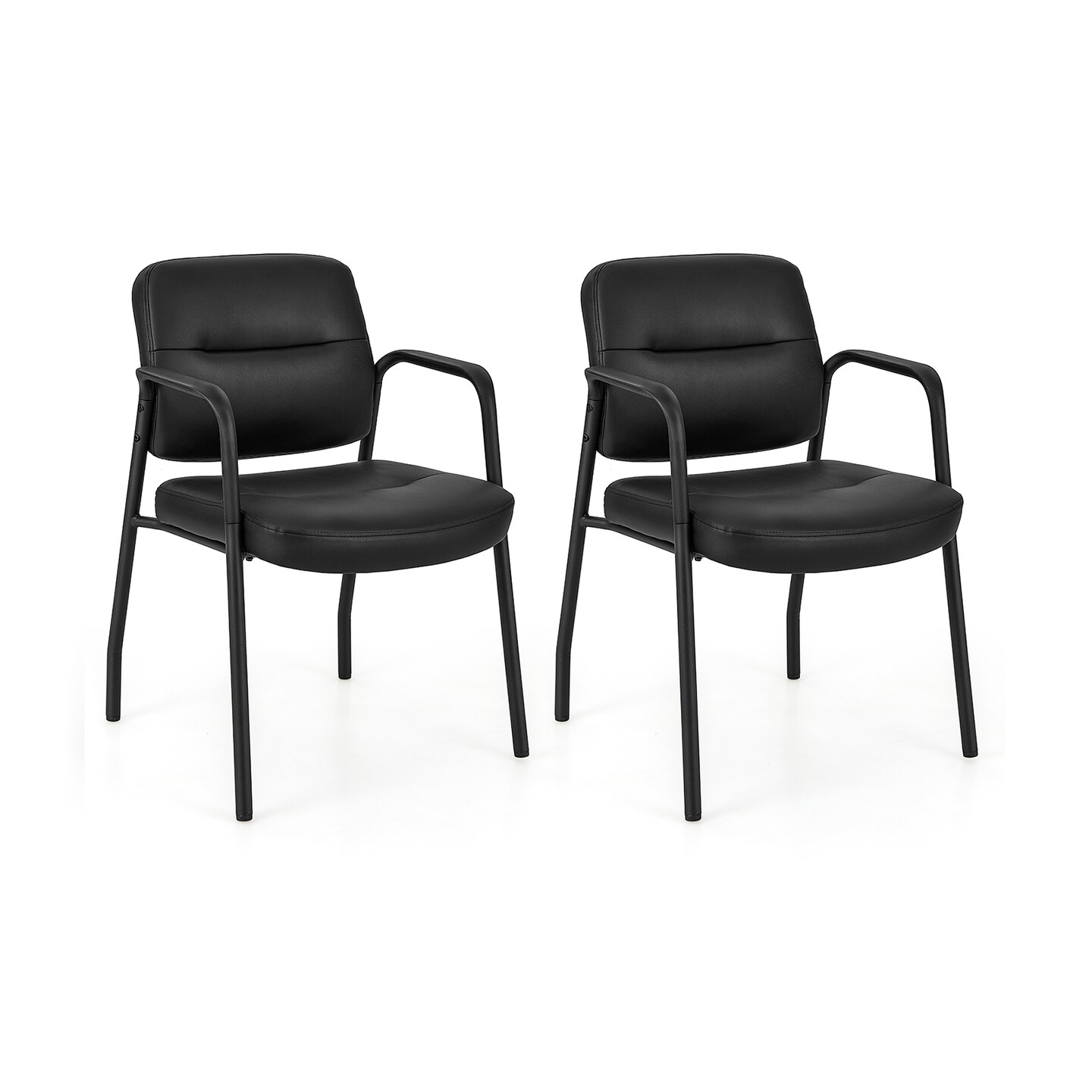 Black PU PVC Padded Guest Chairs Set of 2 with Metal Frame and Armrests ...
