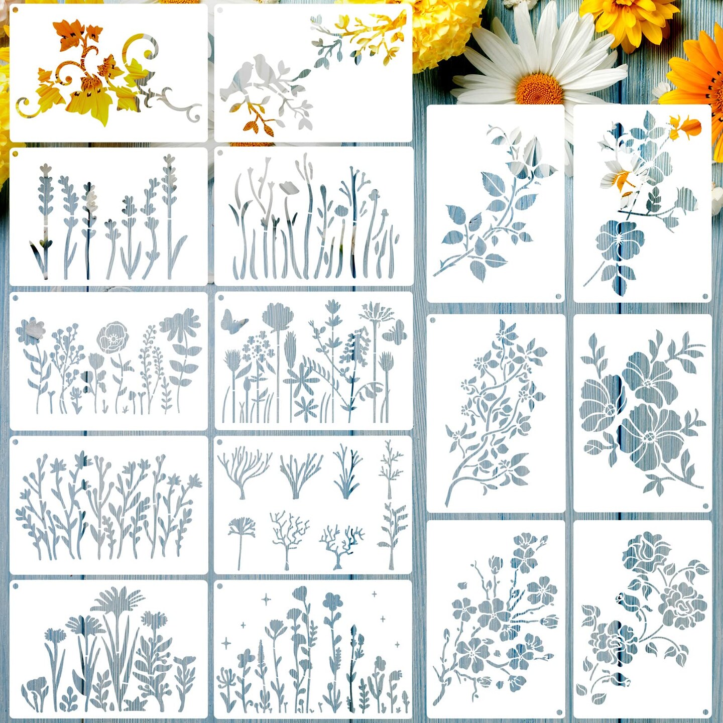 16 Pieces Wild Flower Stencils Spring Reusable Template DIY Small ...