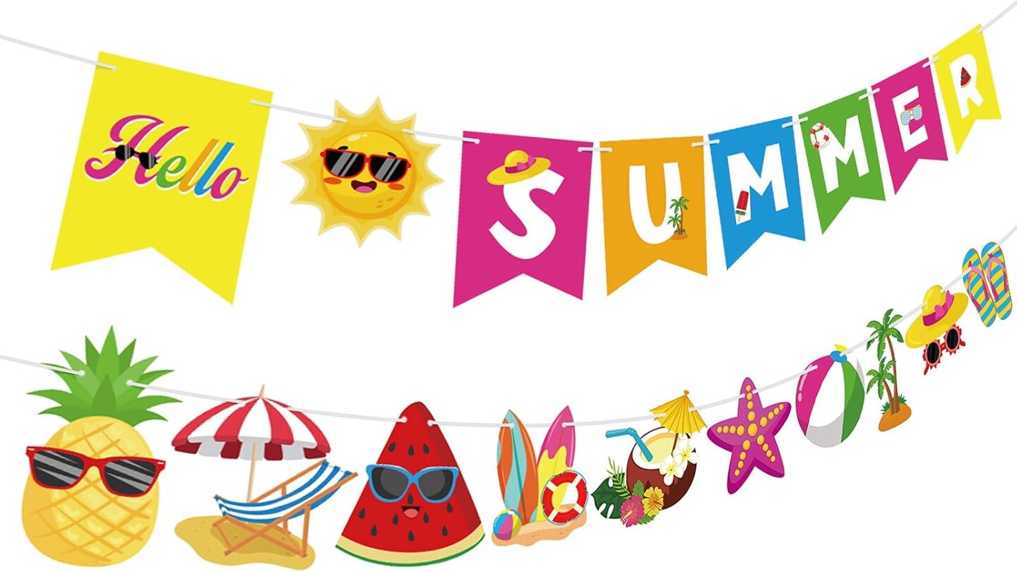 Hello Summer Banner Sign Pool Summer Bunting Banner Colorful Flag ...