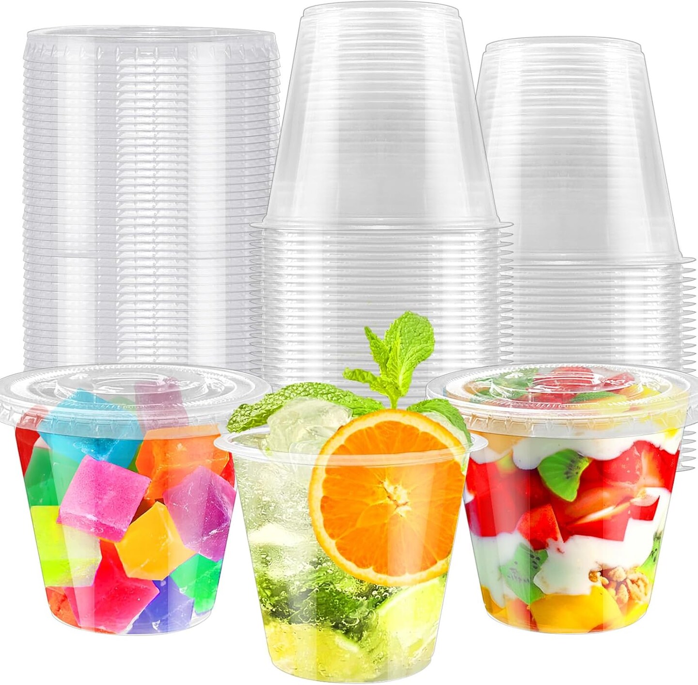 50 Pack 9 Oz Clear Plastic Cups with Flat Lids,Disposable Dessert Cup ...