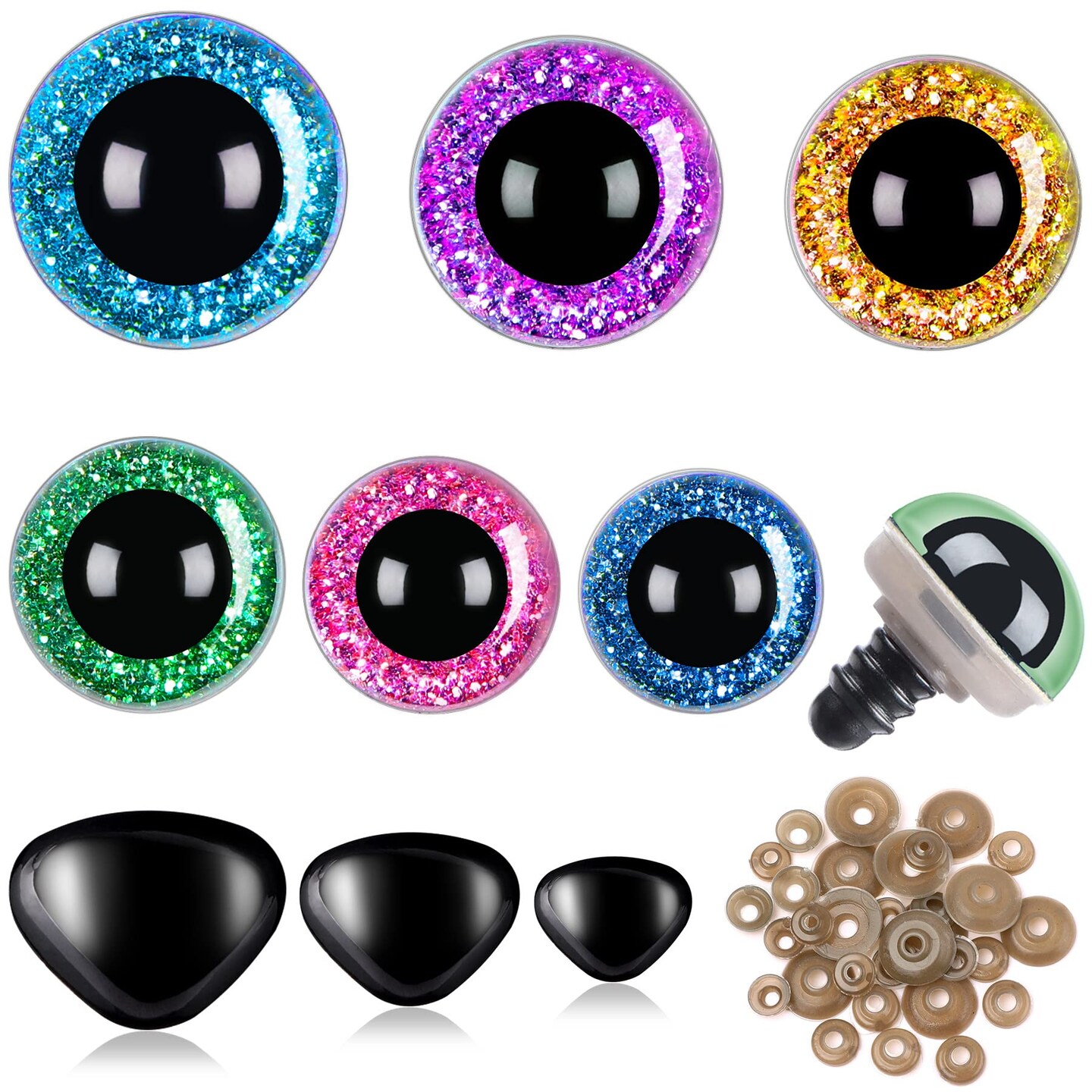 180 Pieces 10-20 mm Large Safety Eyes and Nose with Washers for Amigurumi Stuffed Animal Eyes ...