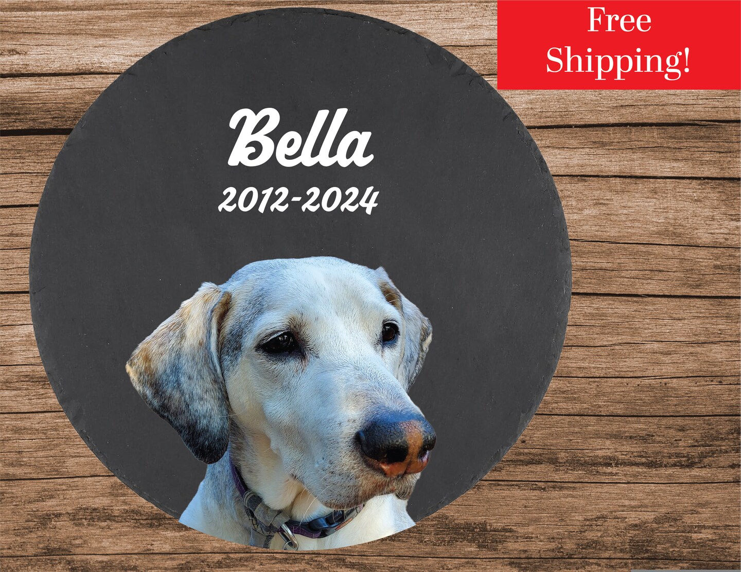Custom Pet Memorial Slate Rock Round Stone, Pet Photo and Name, Pet ...
