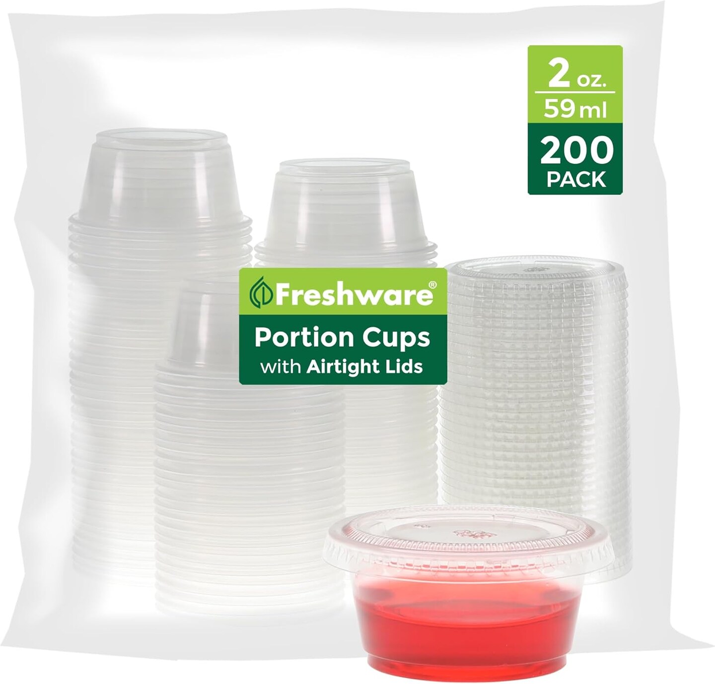 Plastic Portion Cups with Lids [2 Ounce, 200 Sets] Disposable Plastic ...