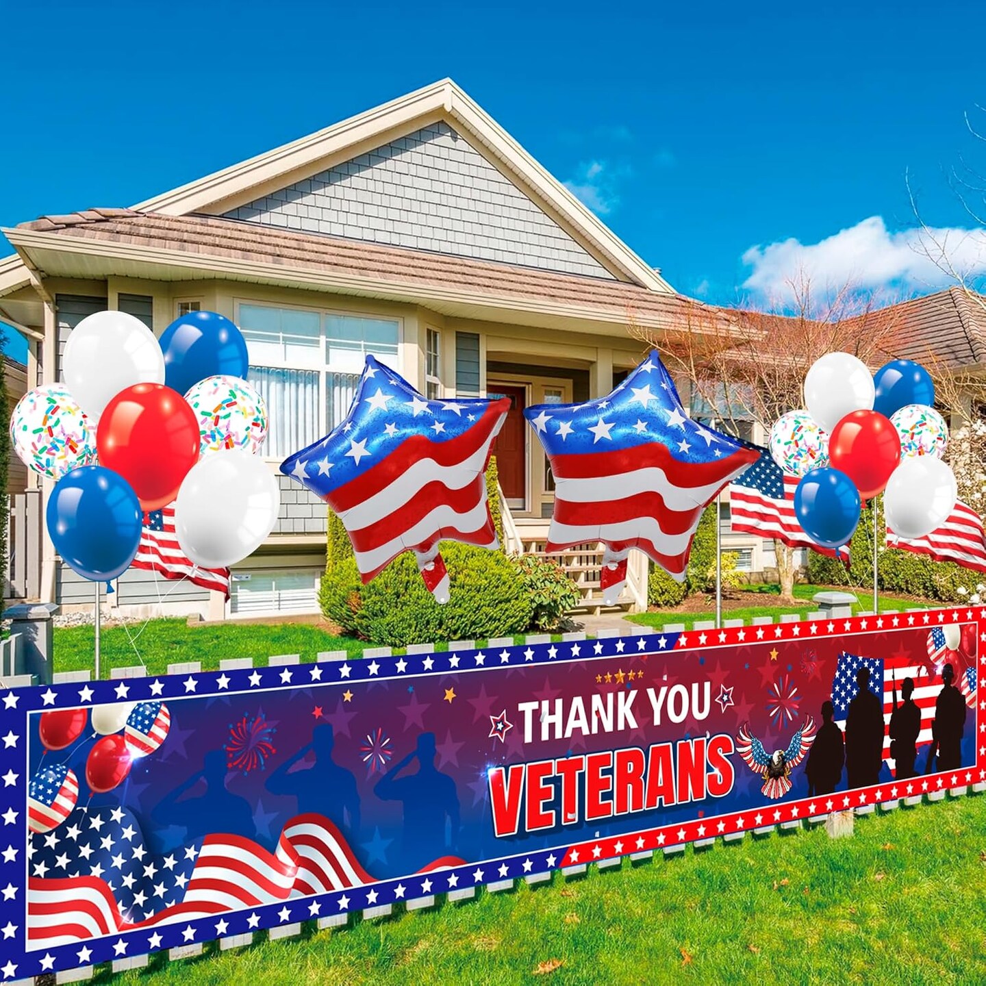 11pcs Veterans Day Decorations, 118 x 19.6 In Veterans Day Large Fence ...