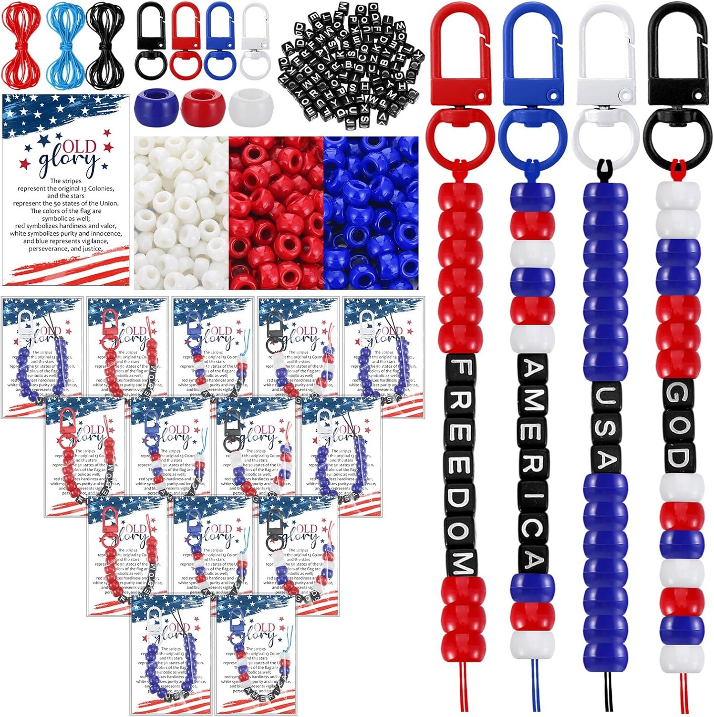 60 Set Independence Day Keychain Gifts DIY Making Crafts with American ...