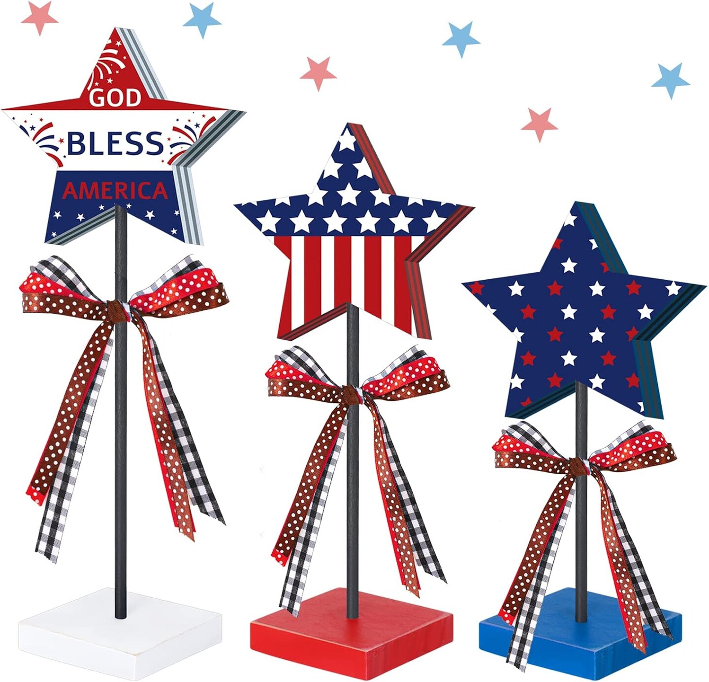 3 Pcs 4th of July Stars Tabletop Decoration Patriotic Centerpieces ...