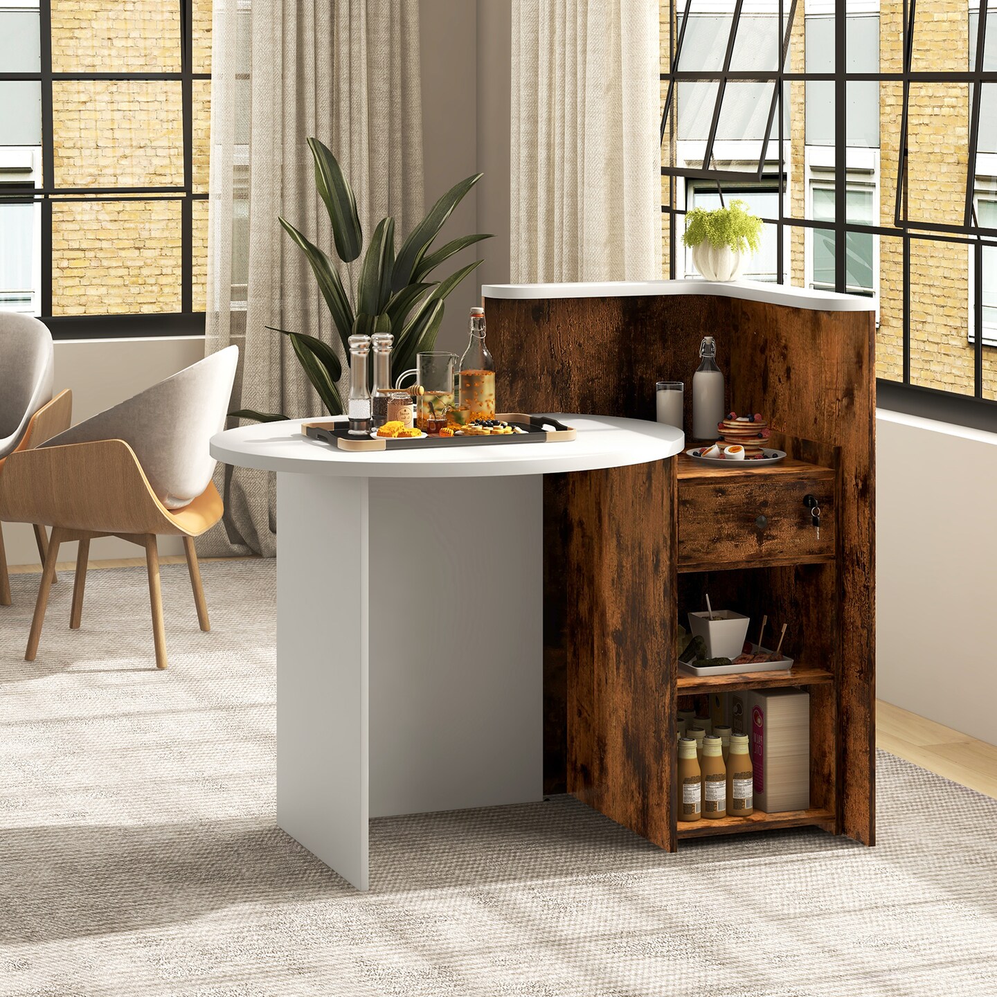 Oval Reception Desk with Lockable Drawer and Adjustable Open Shelf ...