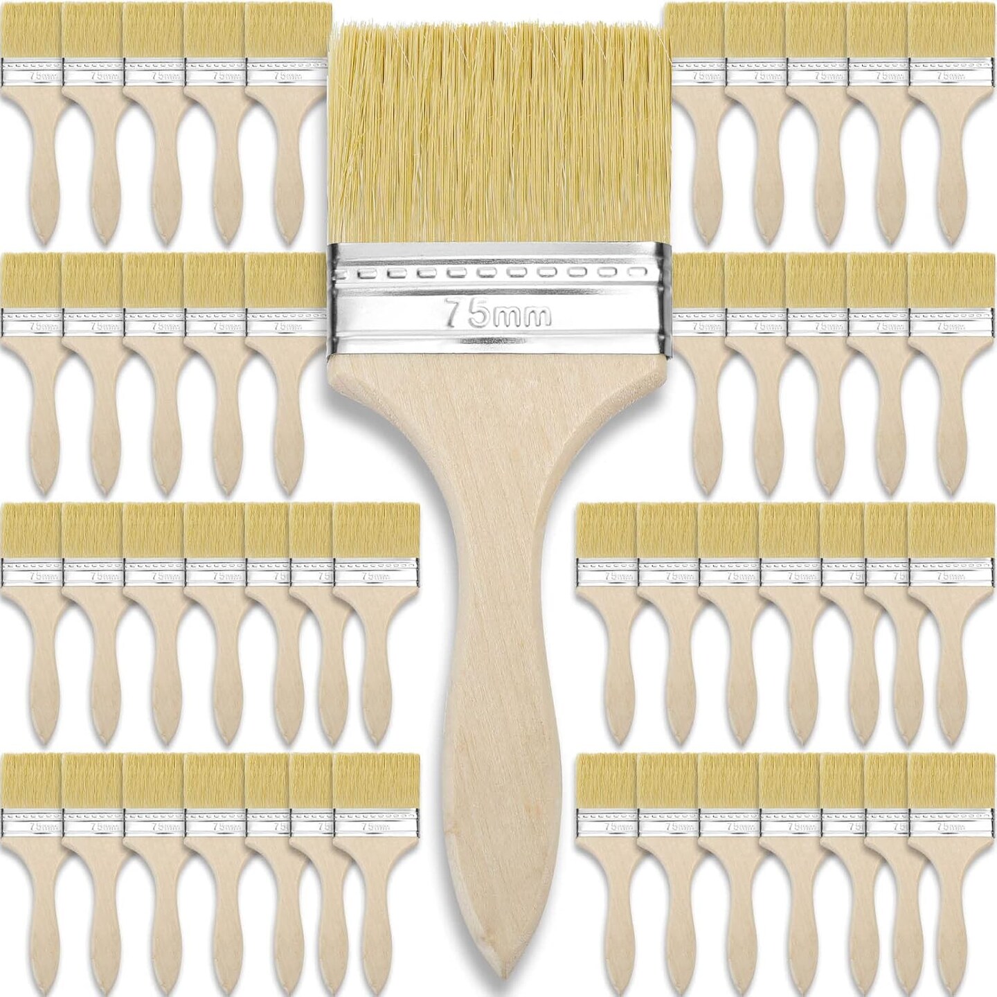 96 Pcs Paint Brushes Bulk, Natural Bristle Chip Brushes with Wooden Handle, Flat Art Applicators ...