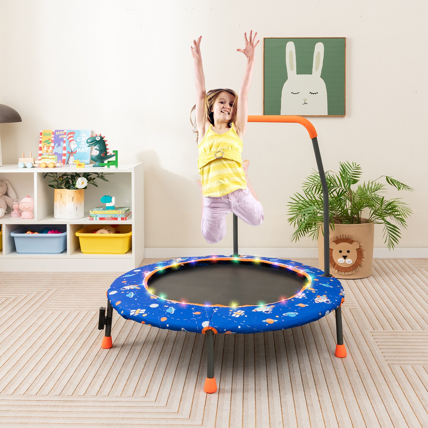 36" Kids Trampoline with LED Lights and Bluetooth Speaker, Quiet Bounce ...
