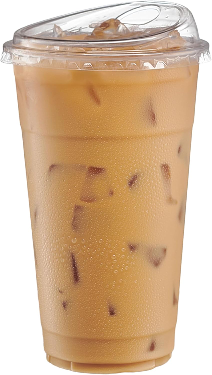 Clear Plastic Cups with Lids [24 oz - 50 Count - Disposable Iced Coffee ...