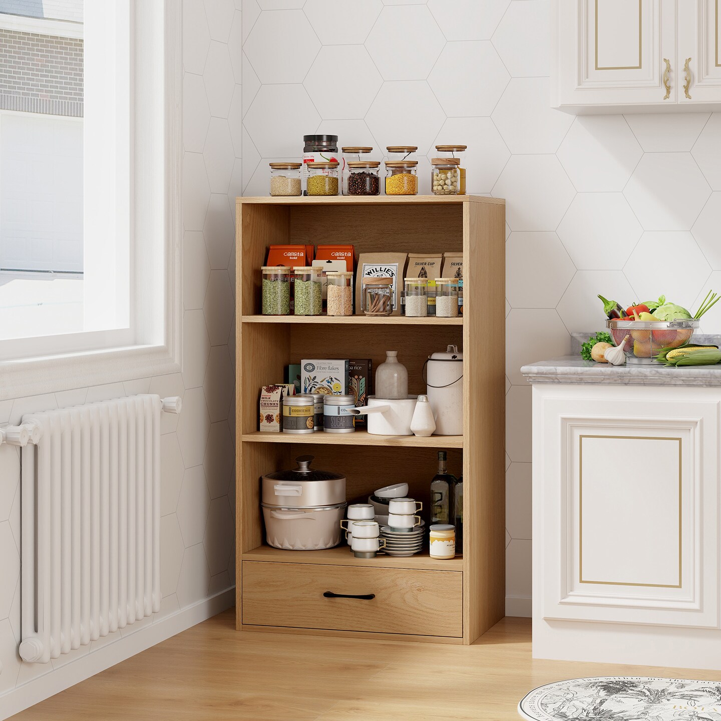 Storage Bookshelf with Drawer and 3 Open Shelves for Study or Bedroom ...