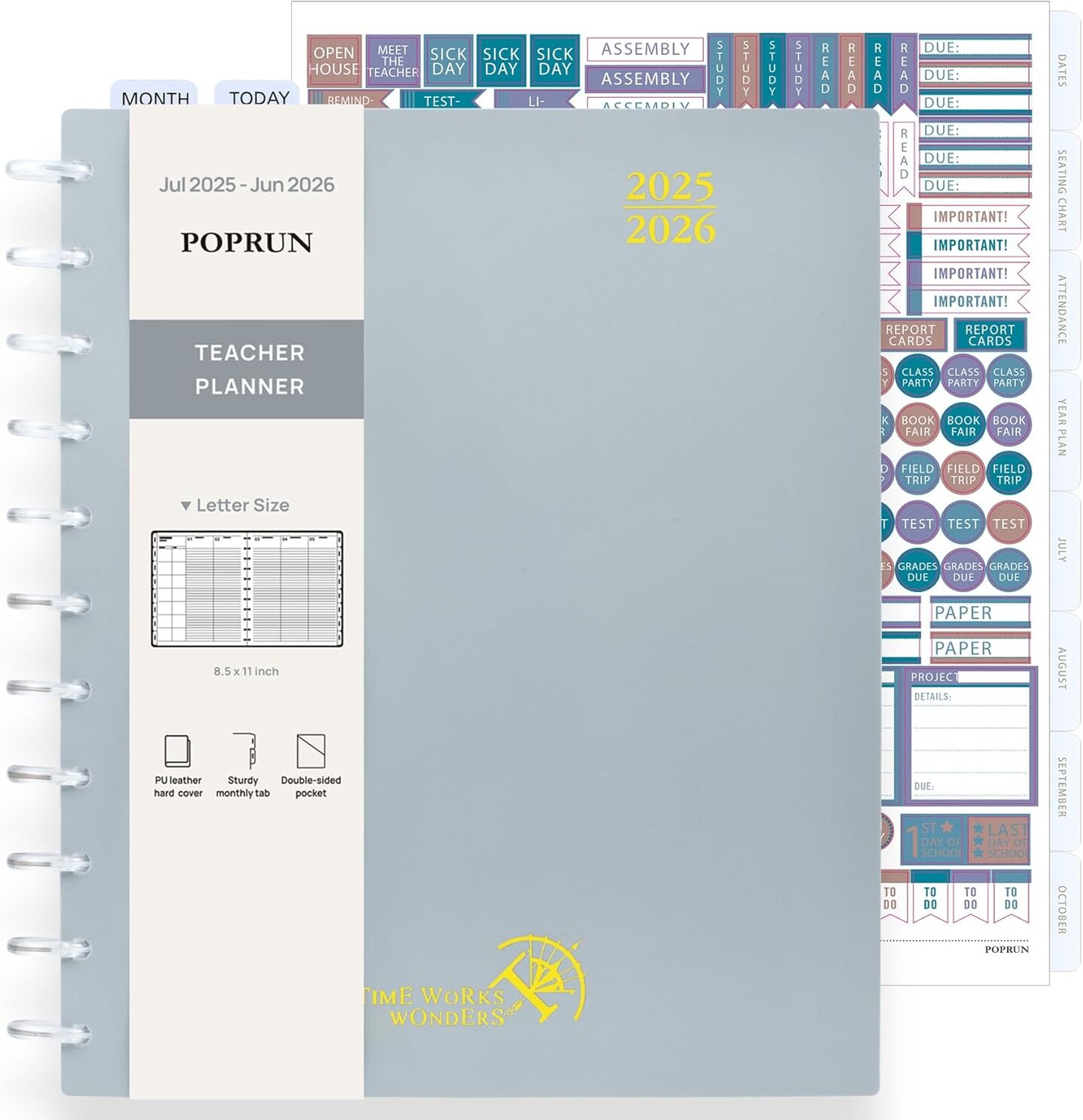 Teacher Planner 2025-2026 - 8.5'' x 11'' (Disc-Bound Letter) - Grey ...