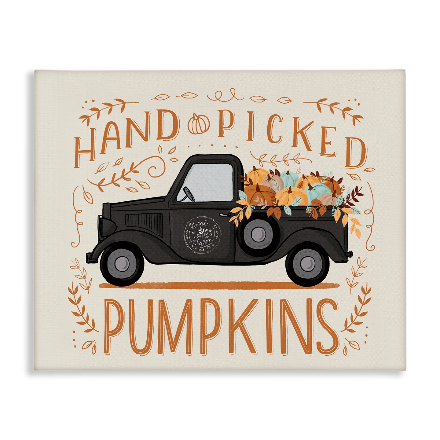 Hand Picked Pumpkins Truck Botanical Arrangement Border Canvas Art ...