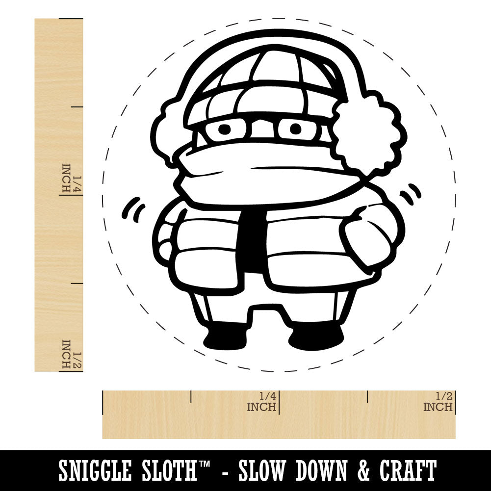 Chilly Kid in Winter Coat Earmuffs and Scarf Self-Inking Rubber Stamp ...