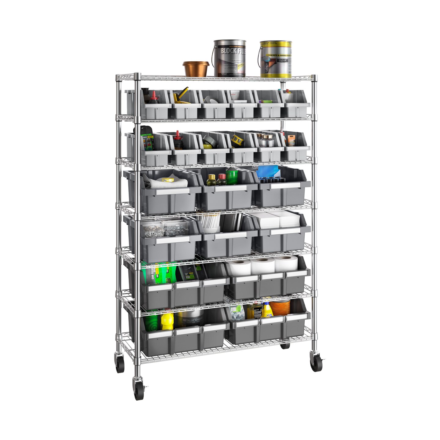 Seville Classics 7-Tier NSF 22 Bin Rack Storage System, 36" W x 14" D x ...
