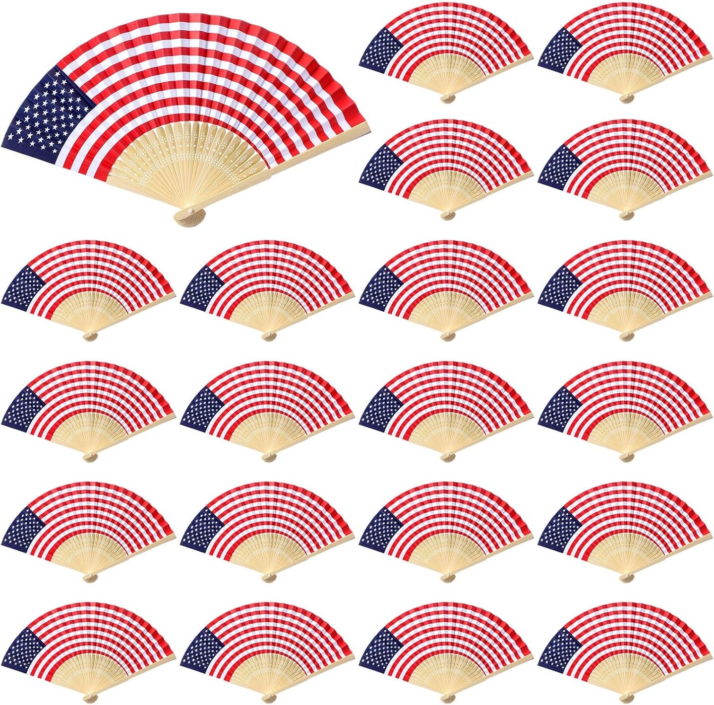 36 Pcs Bulk American USA Flag Hand Paper Fans Foldable Red White Blue ...