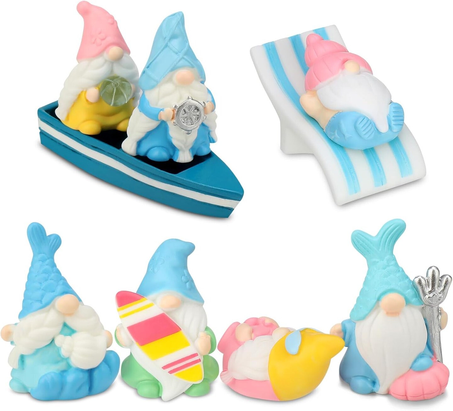 7Pcs Summer Gnomes Beach Decorations, Mini Resin Gnomes Figurines Set ...