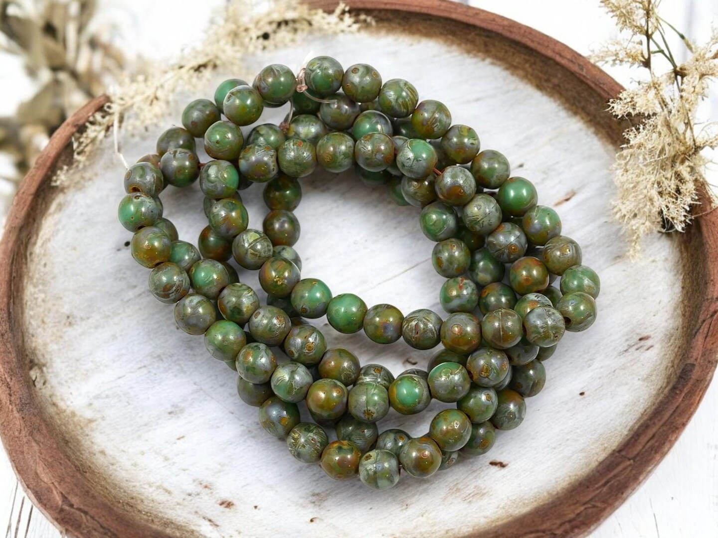 *25* 6mm Rusted Mottled Green Picasso Round Druk Beads | Michaels