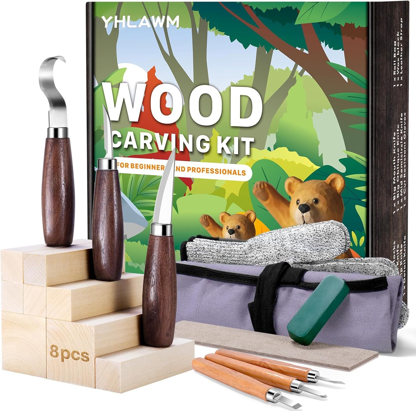 18 Pcs Wood Carving Kit with 6 Pcs Carving Knives & 8 Pcs Basswood ...