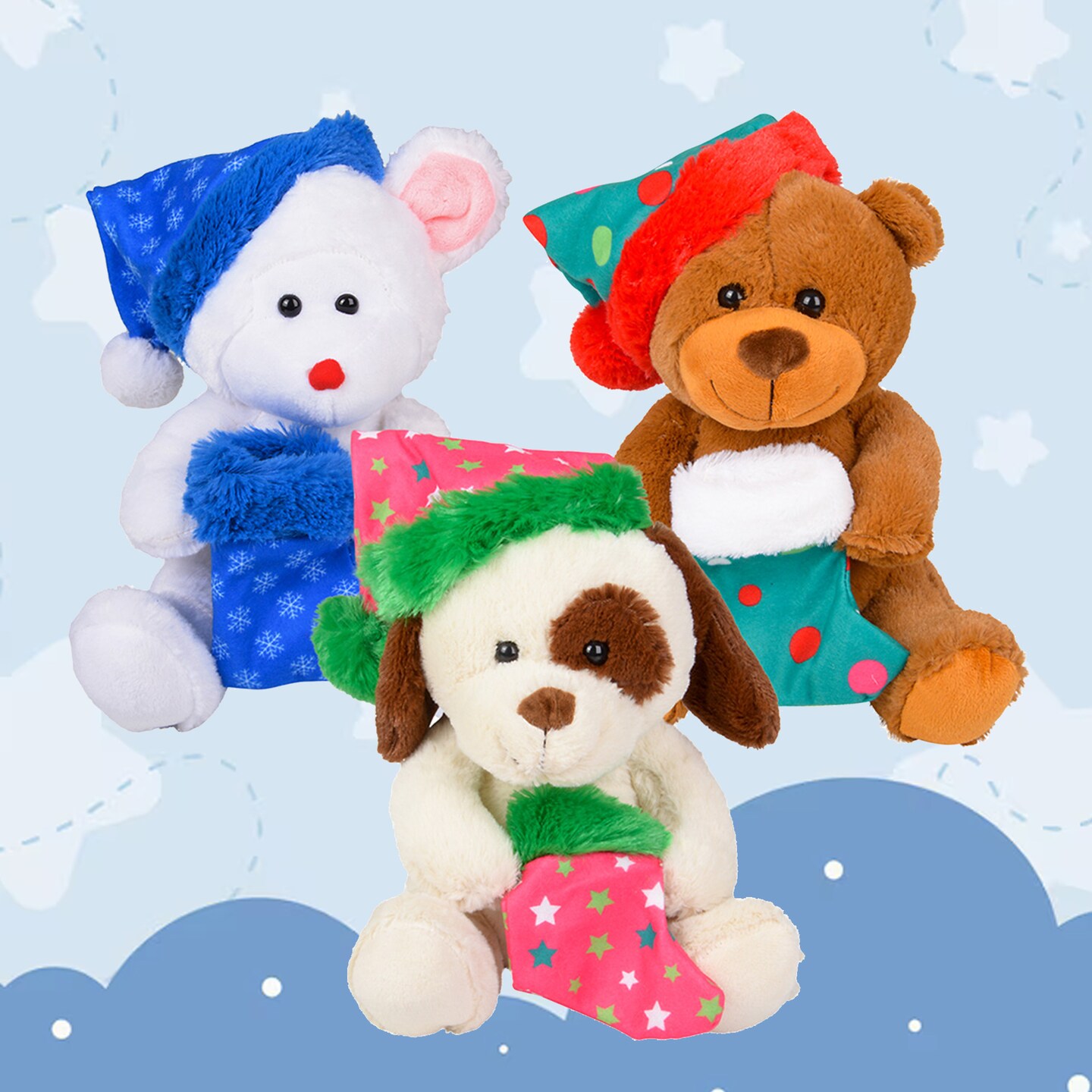 9.5 Inches Christmas Plush Bear Assortment Holiday Stuffed Animals with ...