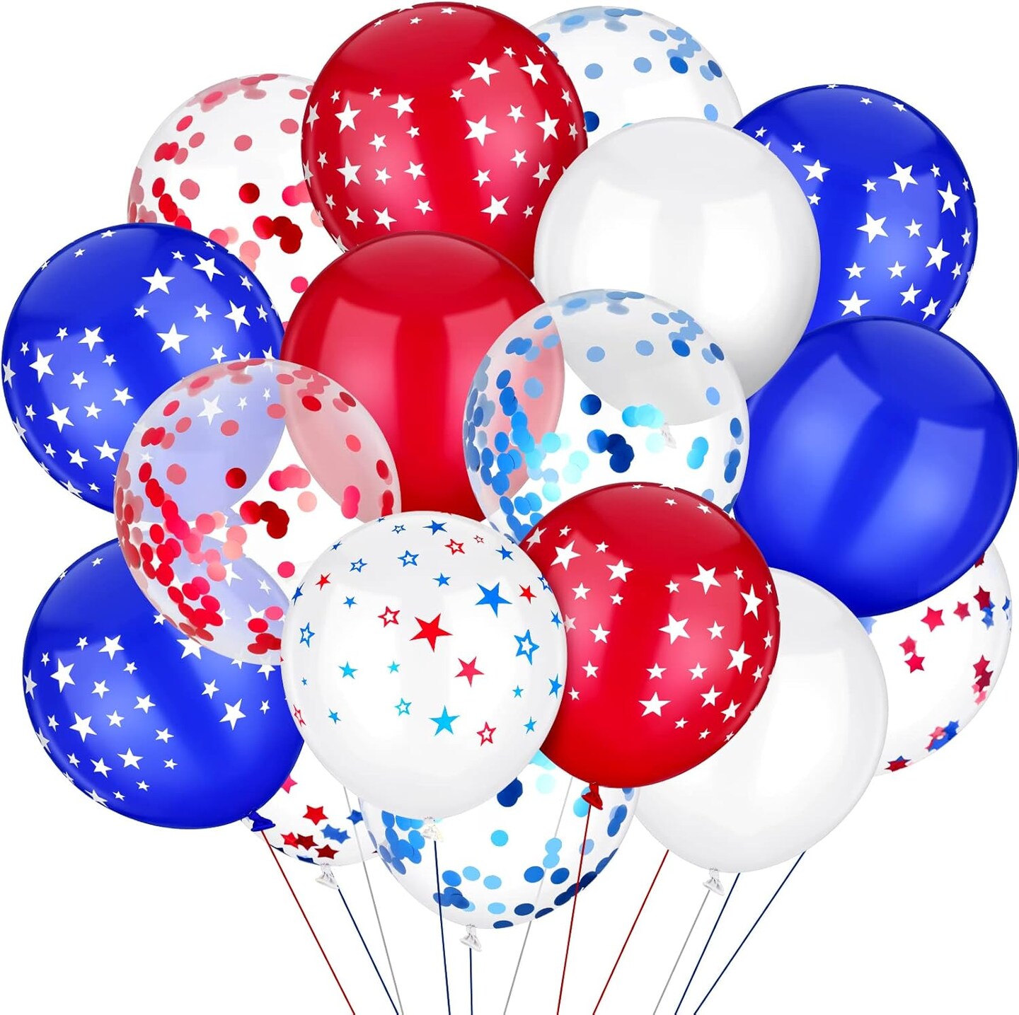 90 Pieces Red White and Blue Latex Balloons with Confetti Independence ...