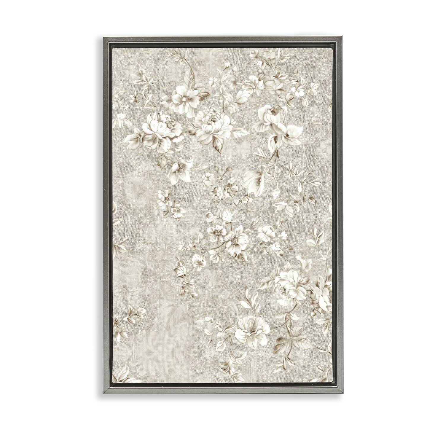Stupell Industries White Flowers over Damask Floating Frame Design by ...