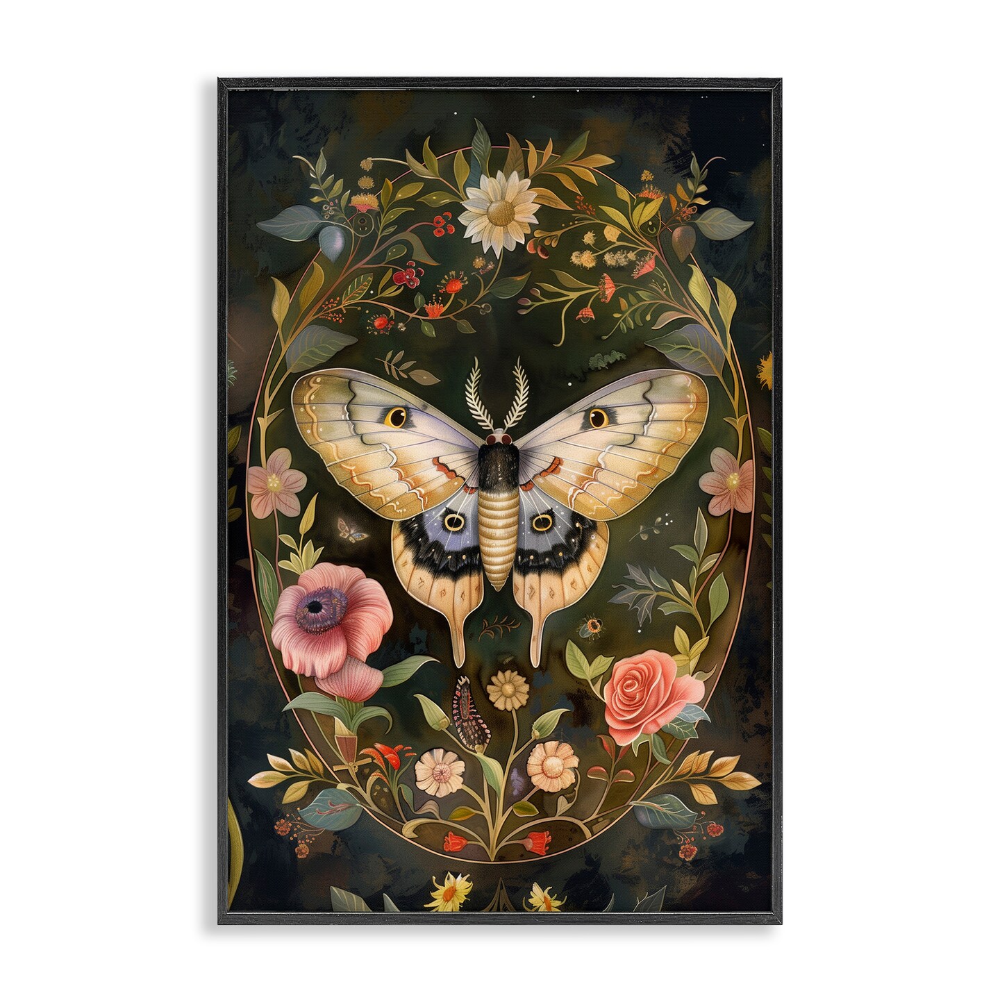 Stupell Industries Victorian Botanicals & Moth Framed Giclee Design by ...