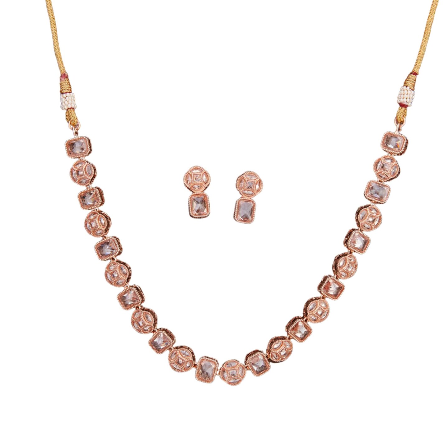 Classic Necklace with Rose Gold Plating Traditional Jewelry Matte Gold Necklace South Indian ...