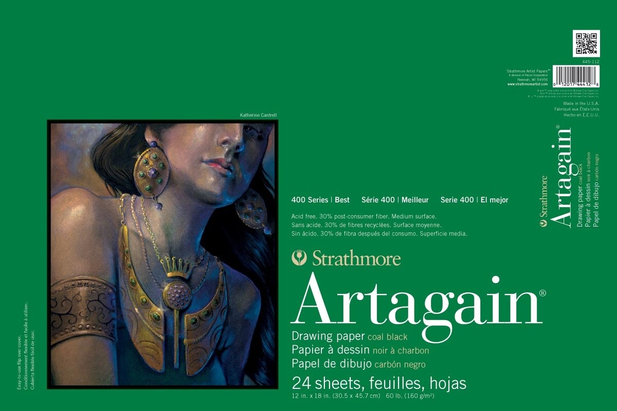 Strathmore 400 Series Artagain Drawing Pad 12"X18"-Glue Bound Black, 24 ...