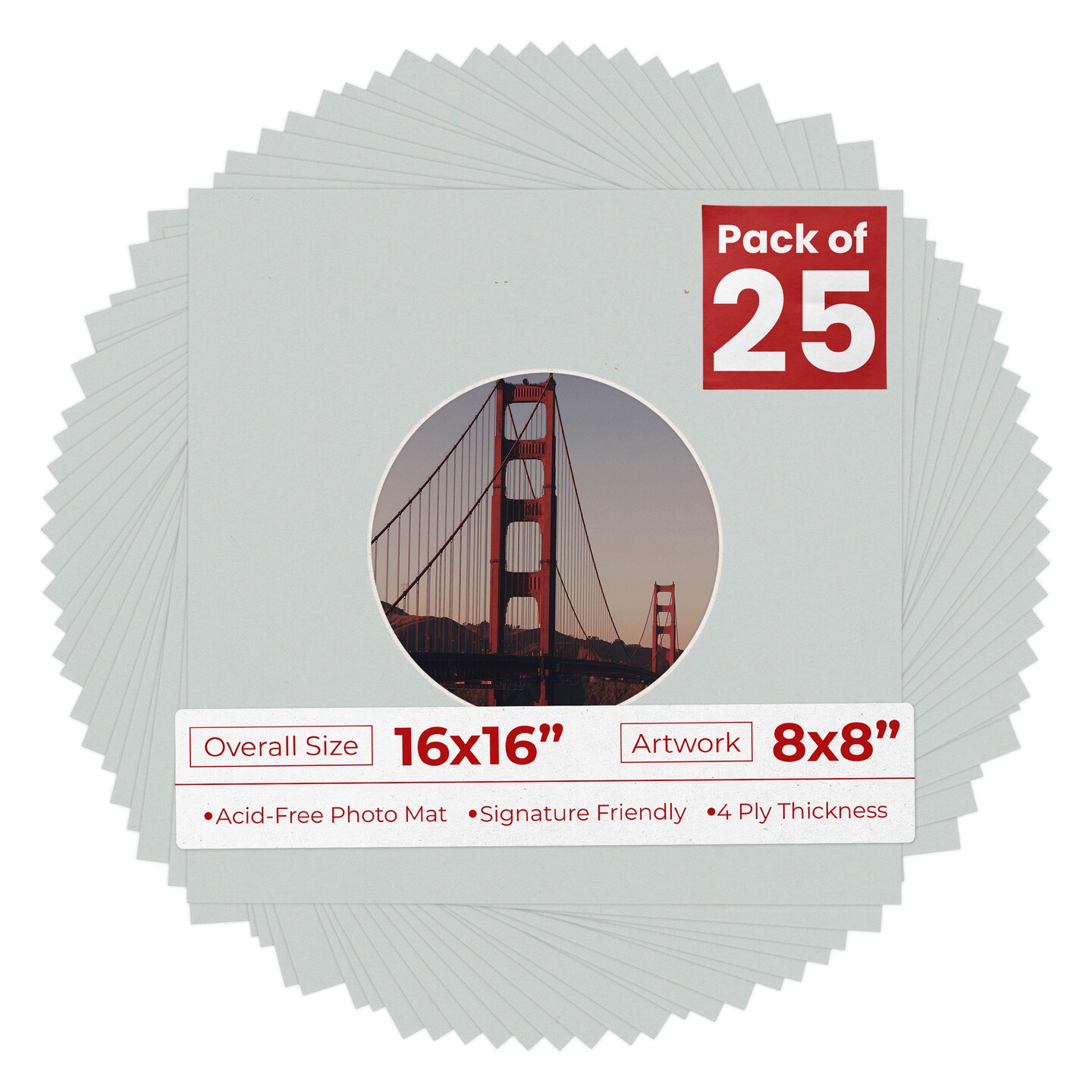 Gray Mat Board for 16x16 Frames - Circle Opening for 8x8 Photos, Color ...