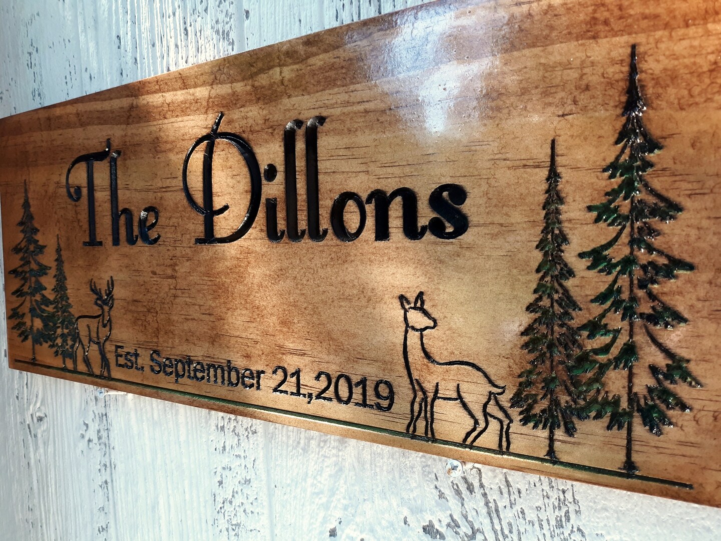 Custom Wood Sign, Custom Family Name Sign with Deer, Carved Cabin Sign ...
