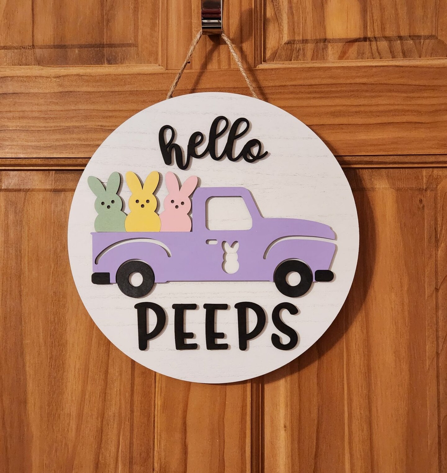 Hello Peeps Wooden Sign, Easter, Spring, Wood Round Sign, Wood Sign ...