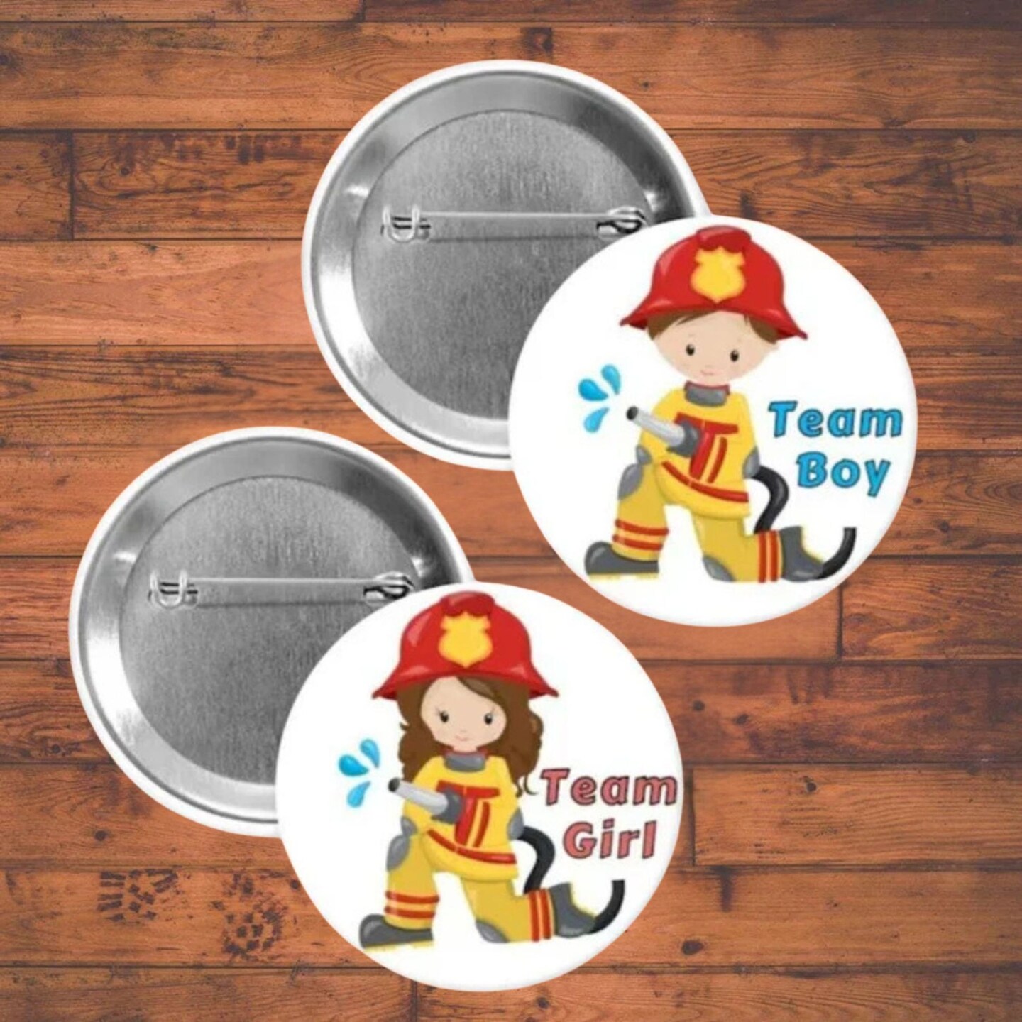 Firefighter Team Boy, Team Girl Gender Reveal Pins, Gender Reveal Party ...