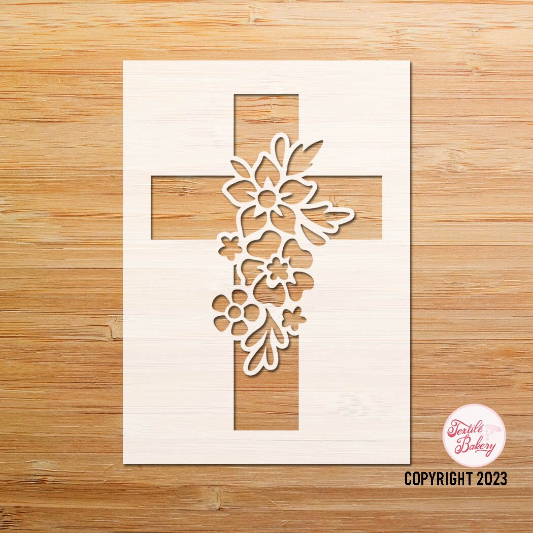 Floral Cross Stencil, Cross Stencil, Religion Stencil, Cross with Florals Stencil, Easter ...