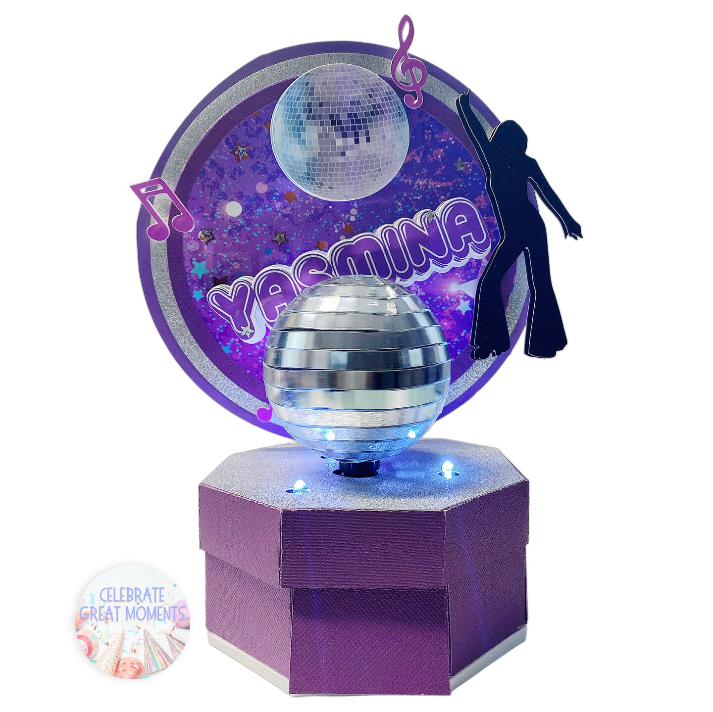 CUSTOM DISCO THEME CAKE TOPPER WITH MOVEMENT | 70S DISCO BALL CAKE ...