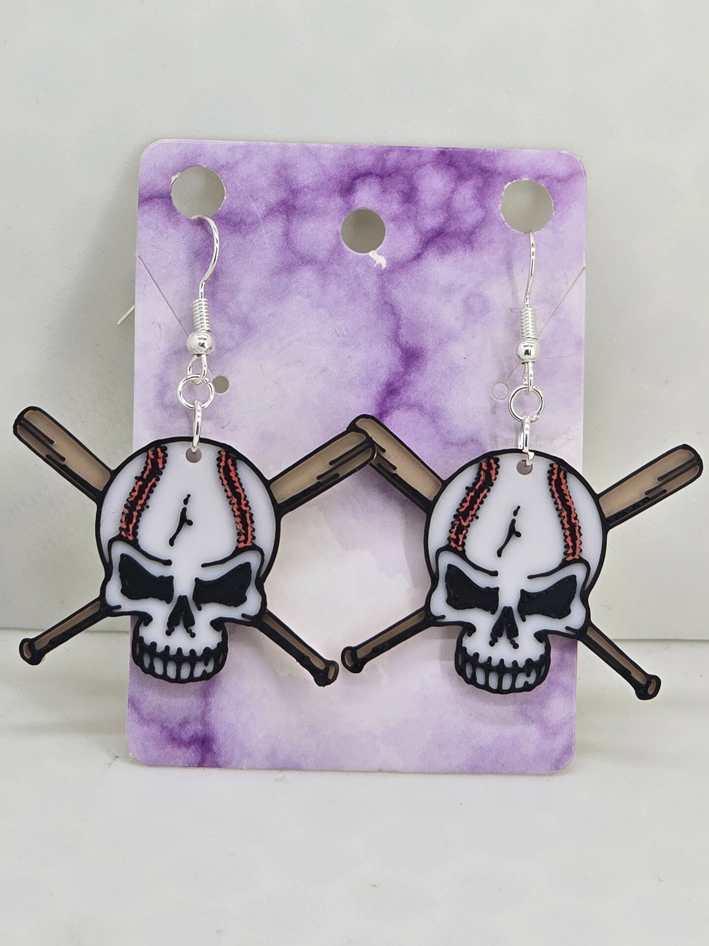 Skull with Bats Earrings 3D Printed (Softball available) | MakerPlace ...
