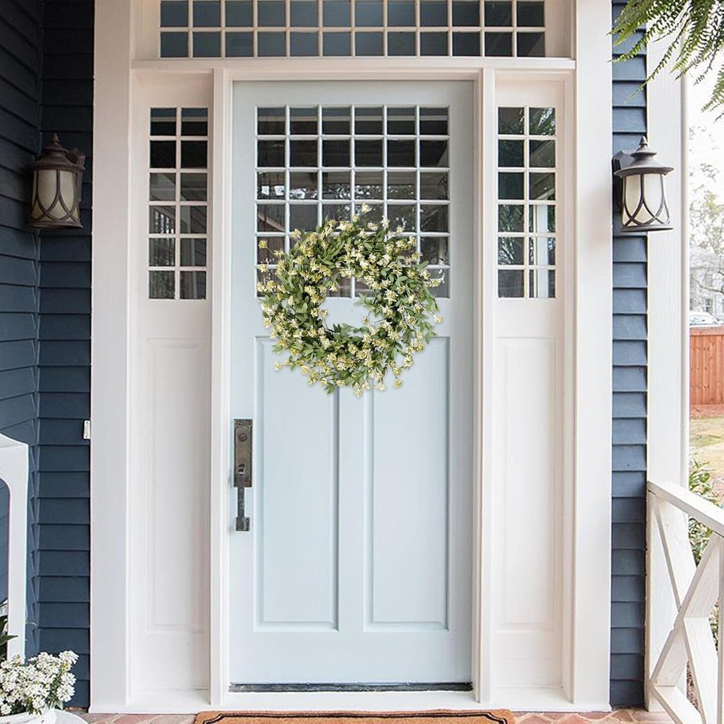 Spring Flowers Wreath with Green Leaves for Front Door, Everyday ...