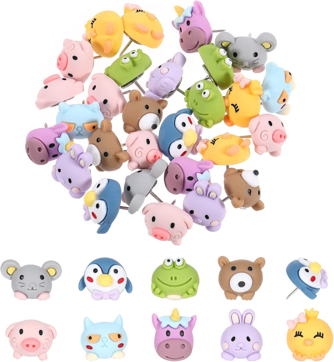 30 Pcs Cute Fun Animal Push Pins Mini Decorative Pins Animal Drawing ...