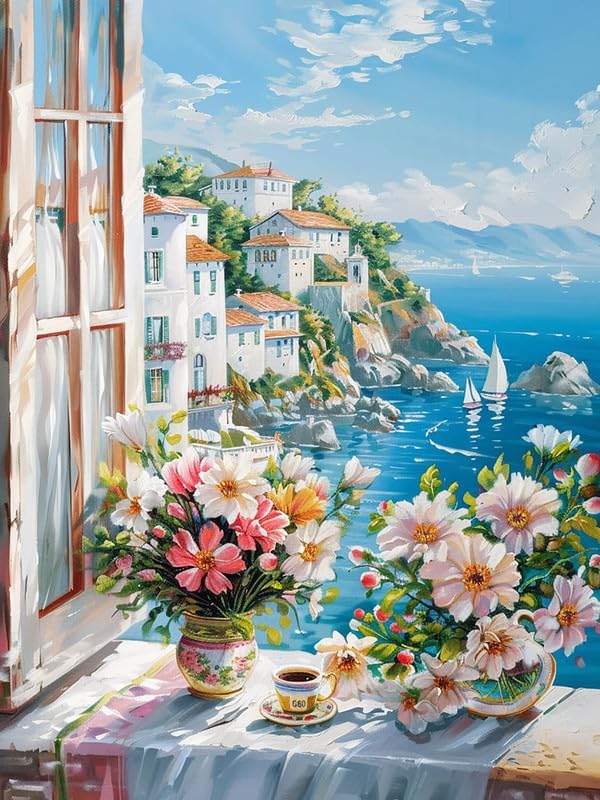 5D Diamond Art Kits for Adults Flowers Outside The Window, Full Drill ...