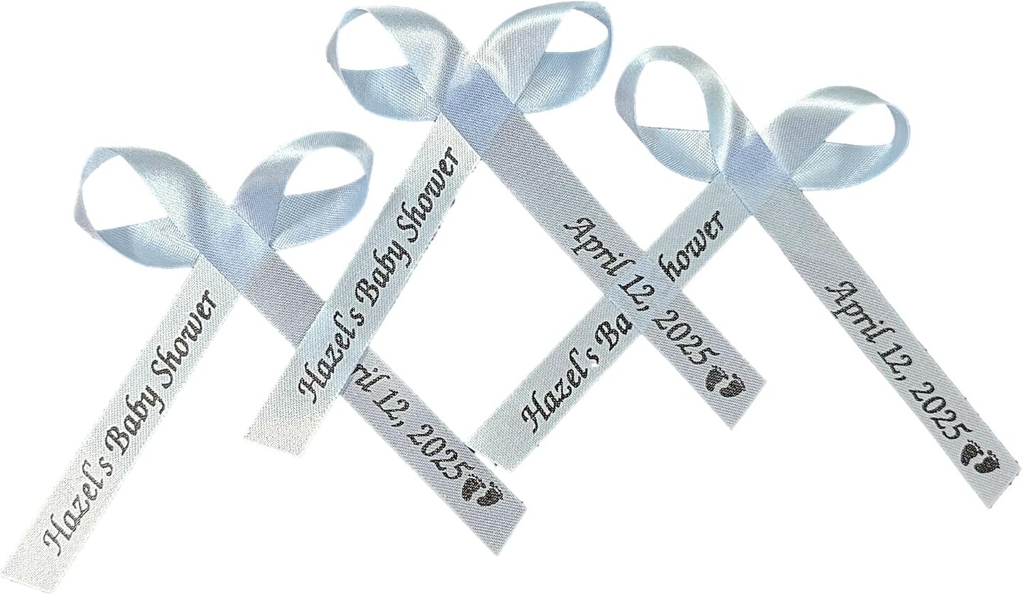 25 Personalized Ribbons Assesmbled Bows Custom for baby shower (Light ...