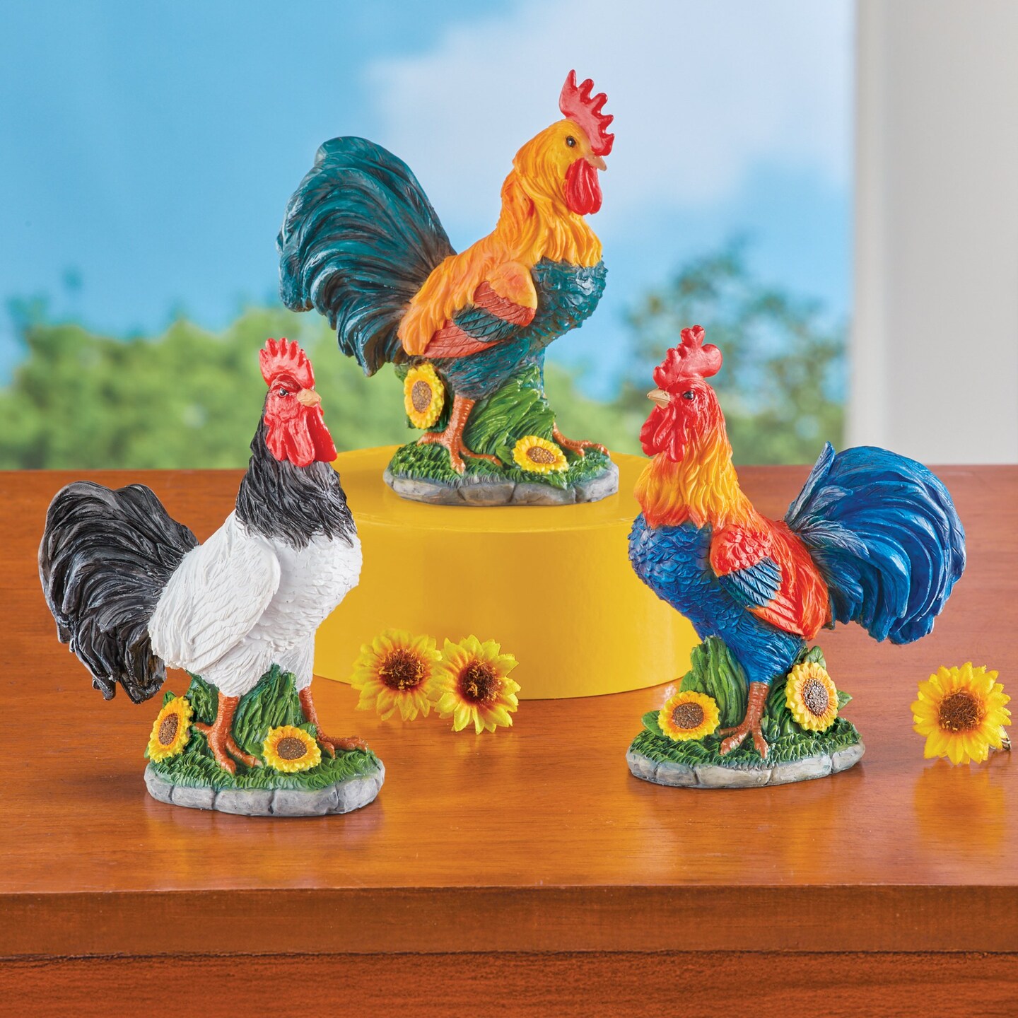 Collections Etc Hand-Painted Charming Colorful Rooster Sitters - Set of ...