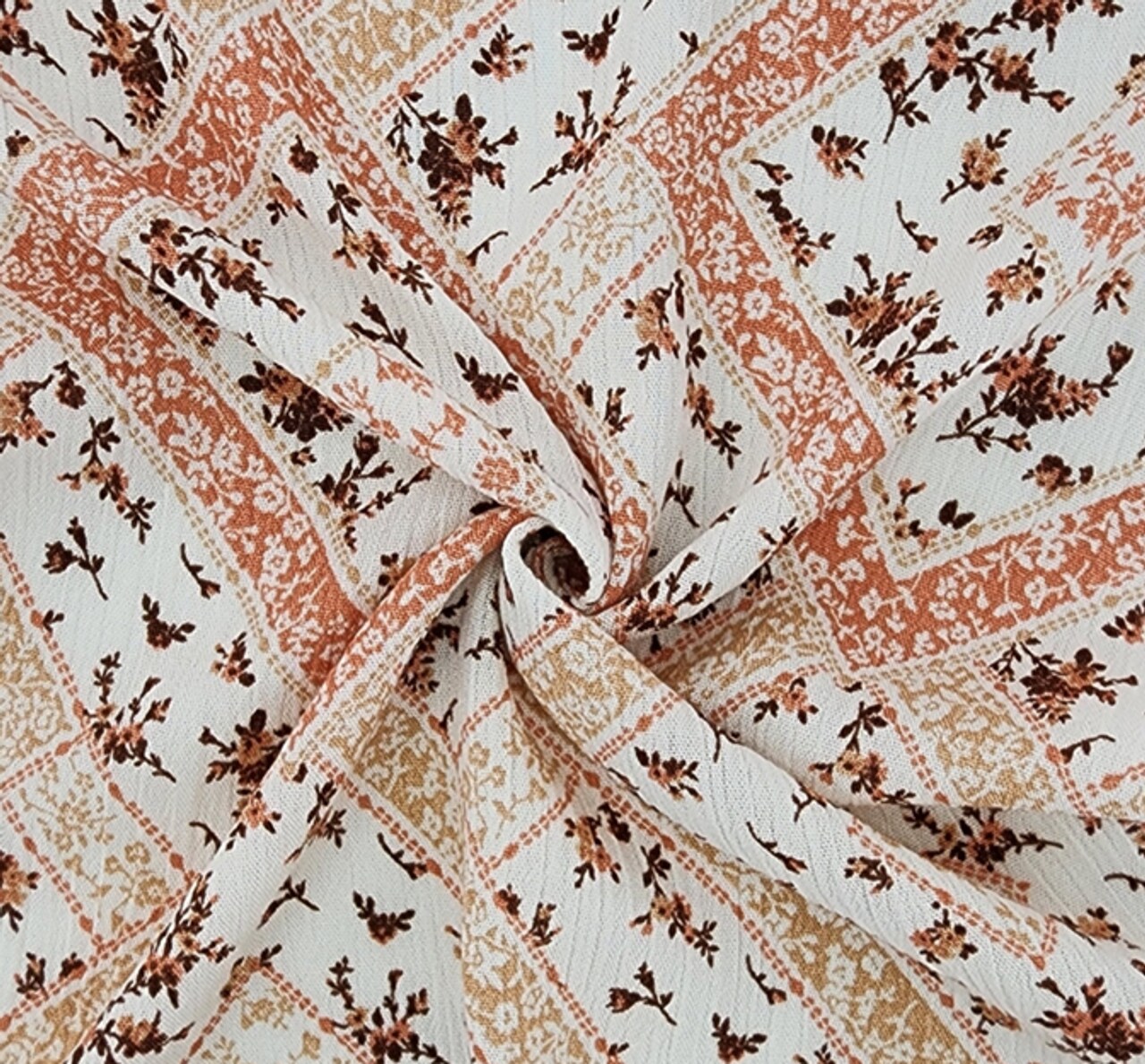 1 Yard Ivory & Coral Rayon Crinkle Fabric, 50/52" Lightweight Apparel ...