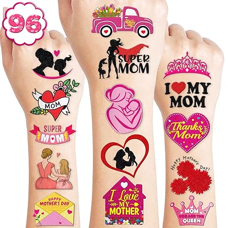 102 PCS Mother’s Day Temporary Tattoos - "Best Mom Ever" Floral Tattoos ...