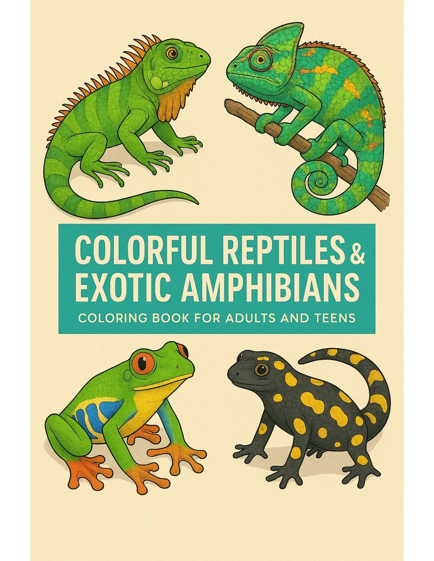 Colorful Reptiles and Exotic Amphibians Coloring Sheets For Adults and ...