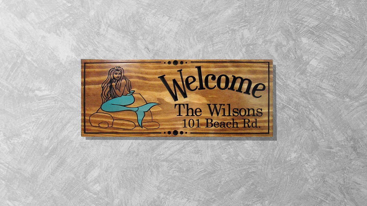 Personalized Beach house Sign with Mermaid, Customized Shore House ...