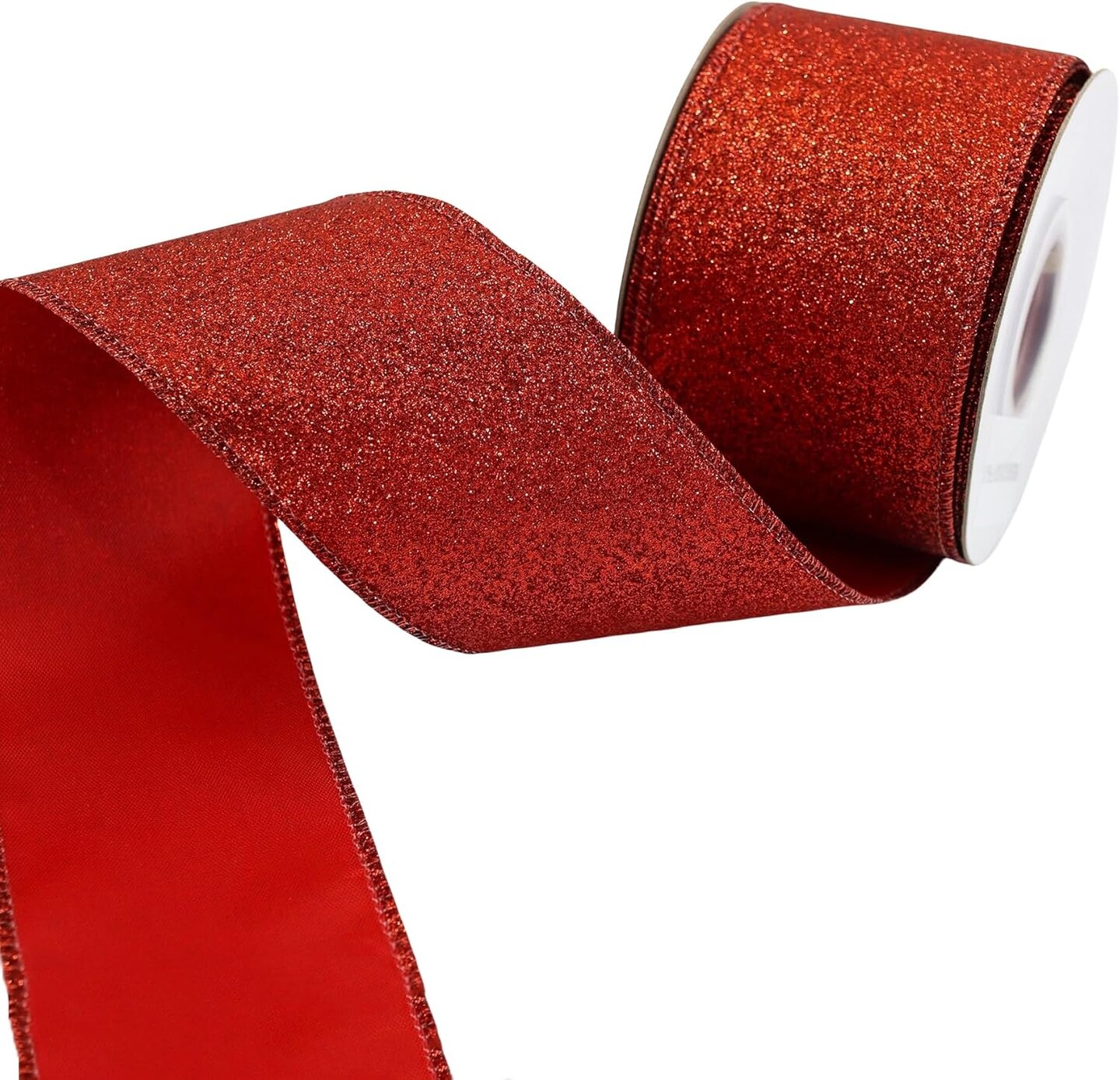 Red Glitter Wired Ribbon, American Flag Red Ribbon with Metallic Edge ...