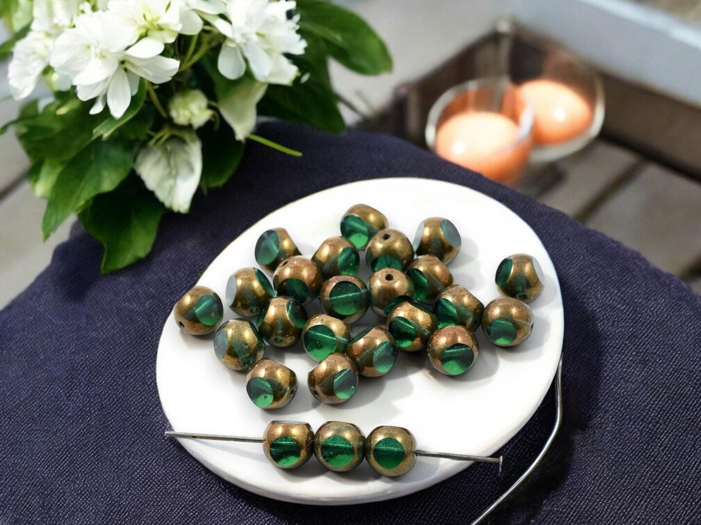 *25* 8mm Bronze Washed Emerald Green Tri Cut Round Beads | Michaels